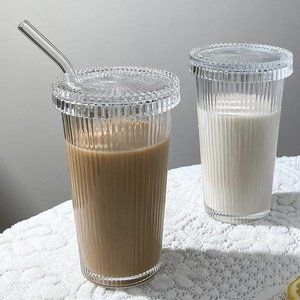 Wirhlly | Dining | Tumbler Stripe Ith Lid And Straw Drinking Glass Cup ...